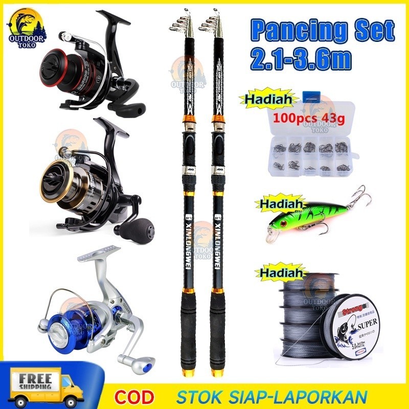 Jual Joran Pancing Set 2.1m-3.6m Telescopic Fishing Rod 6-7 Sections ...