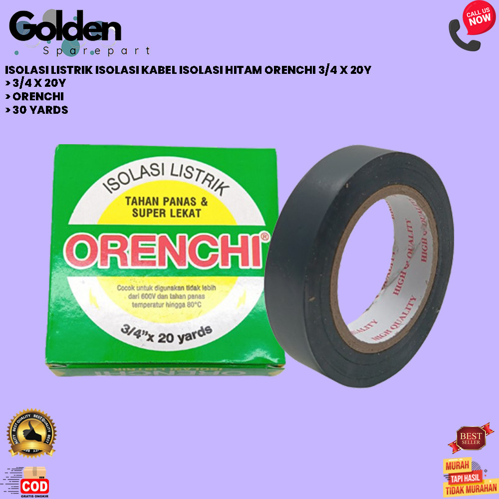Jual ISOLASI LISTRIK ISOLASI KABEL ISOLASI HITAM ORENCHI 3/4 X 20Y ...