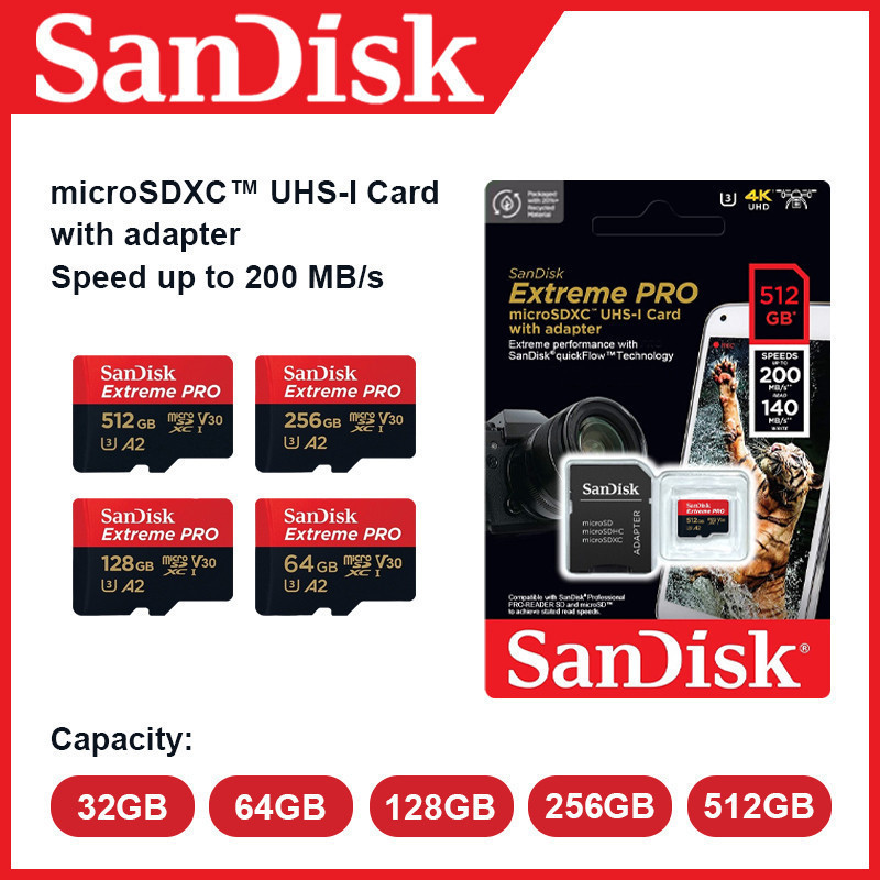 Jual SanDisk Extreme Pro Micro SD Card 512GB/256GB/128GB/64GB/32GB ...