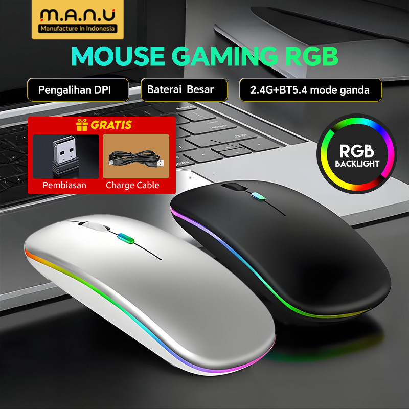 Jual Manu Mouse 2 in1 Dual Mode Bluetooth & Wireless RGB Rechargeable ...