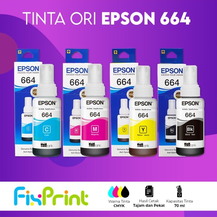 Jual TINTA 664 T664 REFILL PRINTER EPSON BLACK COLOR L120 L350 L565 ...