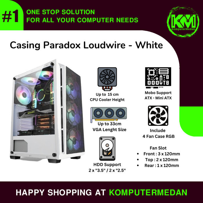 Jual Casing Paradox Loudwire - White (ATX, Left Tempered Glass, 4x ...