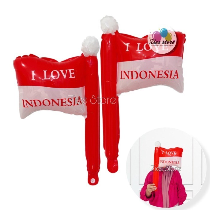 Jual Balon Stick Bendera Merah Putih / Balon Tongkat I LOVE INDONESIA ...