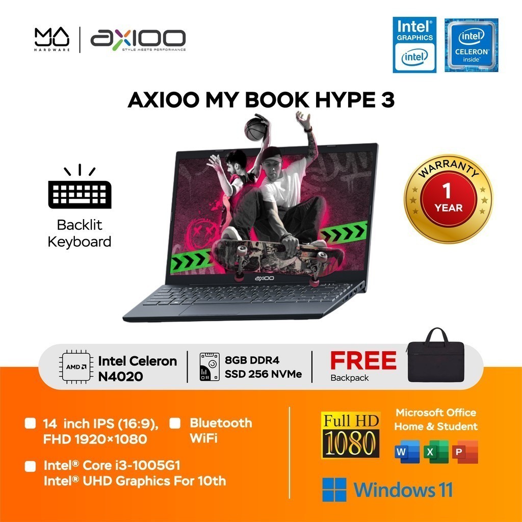 Jual Laptop AXIOO Mybook HYPE 3 23RJ308MNB1 / INTEL Core i3 1005G1 8GB 256GB | Shopee Indonesia