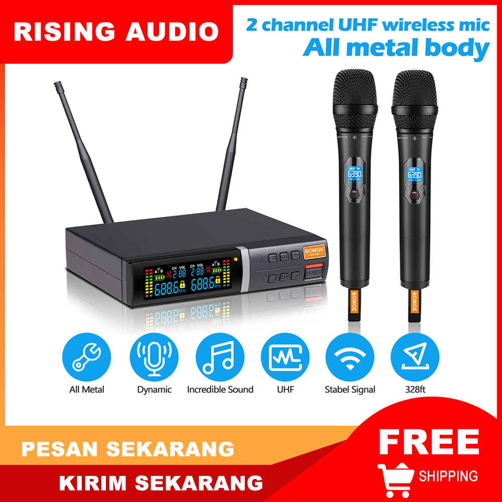 Jual RISING AUDIO Wireless Microphone,Metal Dual Professional UHF ...