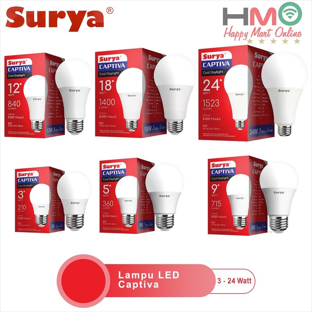 Jual Surya Lampu LED Captiva LED Bulb Cahaya Putih Cool Day Light 3 5 9 ...