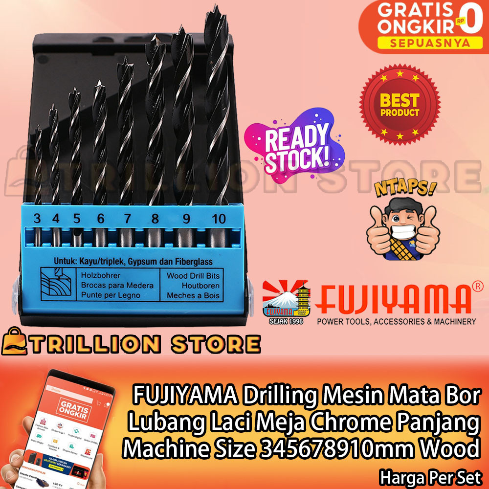 Jual FUJIYAMA Drilling Machine Size 345678910Mm Wood Pintu Plastik ...