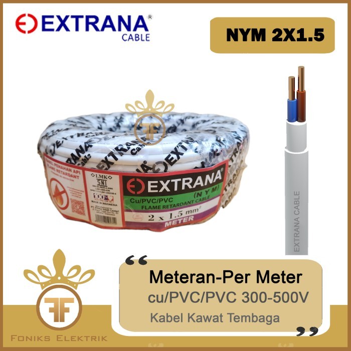 Jual Kabel Listrik EXTRANA NYM 2X1.5 2X1,5 Meteran Per Meter | Shopee ...