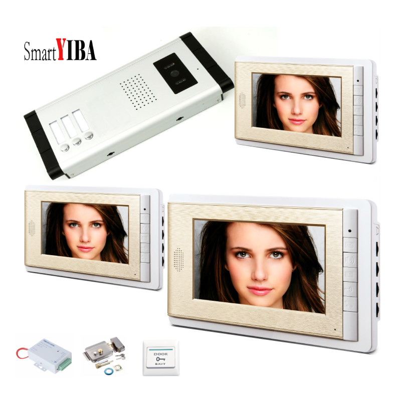 Jual 7" Video Intercom Entry Access System For 3 Units Home/Flats ...