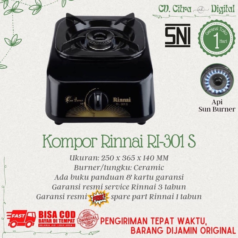 Jual Kompor Gas Rinnai 1 Tungku RI-301s / Kompor Gas Rinnai 1 Tungku RI ...