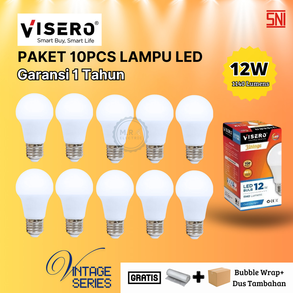 Jual VISERO VINTAGE 12W Paket 10pcs Lampu Bohlam Led Bulb E27 Cahaya Putih Bergaransi 1 Tahun ...