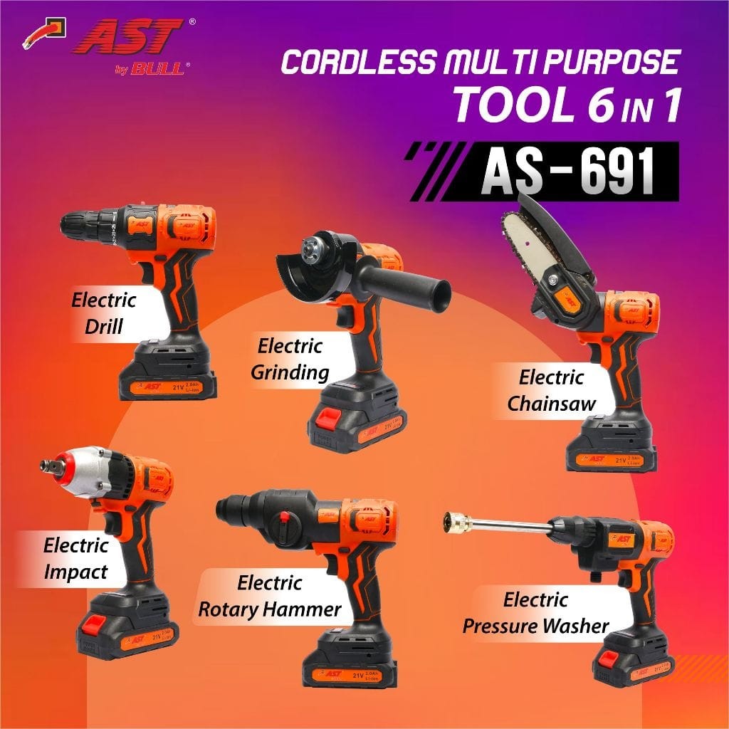 Jual BULL mesin AST CORDLESS MULTI PURPOSE TOOL 6 IN 1 Bor, Gerinda ...