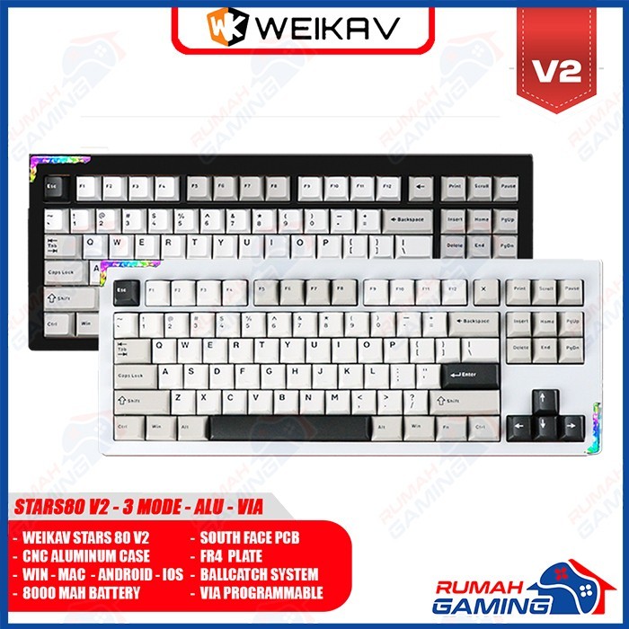 Jual WEIKAV STARS80 V2 - TKL - Aluminum - Gasket - South Face RGB - QMK - VIA - Full Keyboard ...