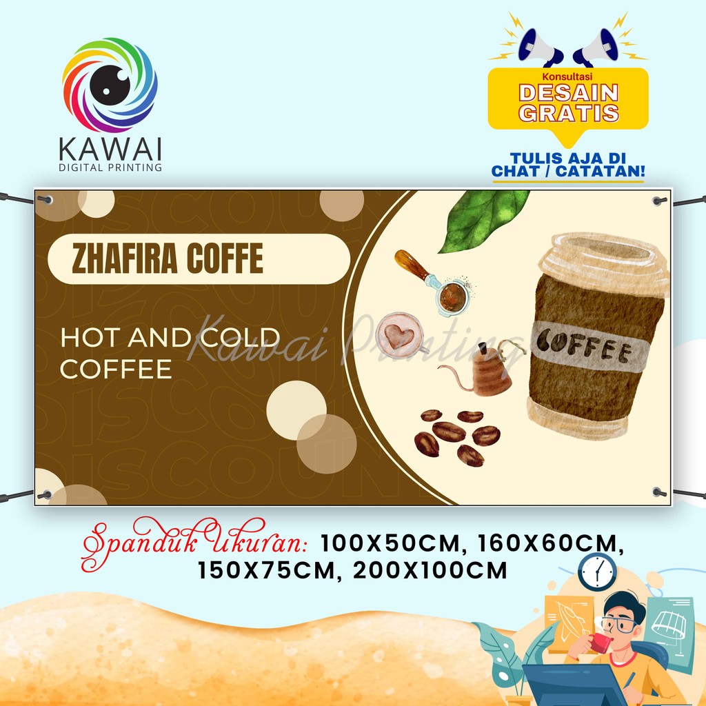 Jual Spanduk Banner MMT Coffee Hot And Cold Coklat Rekuest 200x100 Cm ...