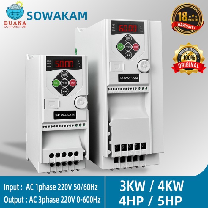 Jual Frequency Inverter Converter 3KW 4KW 4HP 5HP VFD input 1phase 220V output 3phase 220V AC ...