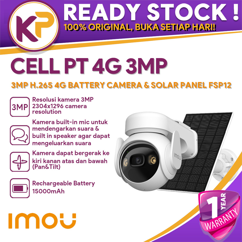 Jual IMOU CELL PT 4G 3MP 2K & SOLAR PANEL FSP12 H265 15.000MAH BATTERY CAMERA | Shopee Indonesia