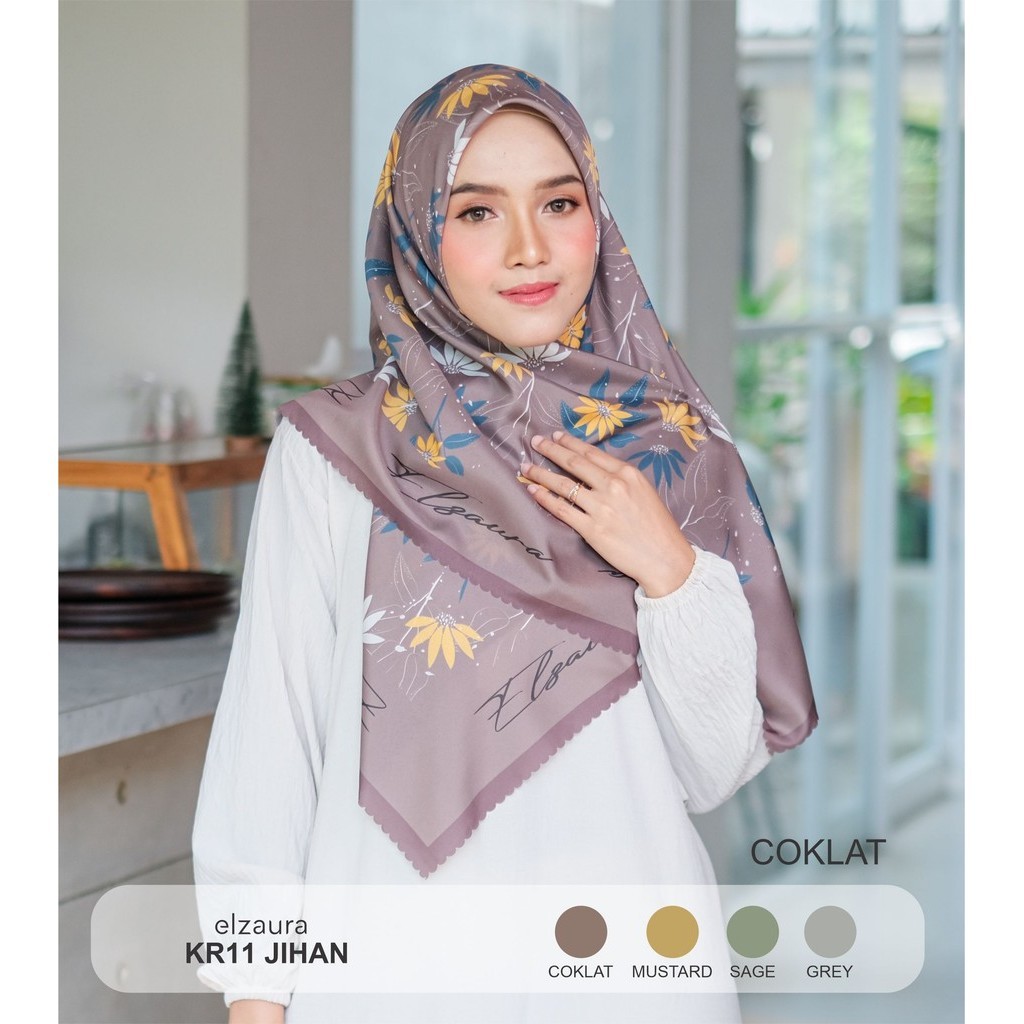 Jual ELZAURA - KR11 JIHAN Square 112 Cm Kerudung Hijab Segi Empat Motif Printing Laser Cutting ...