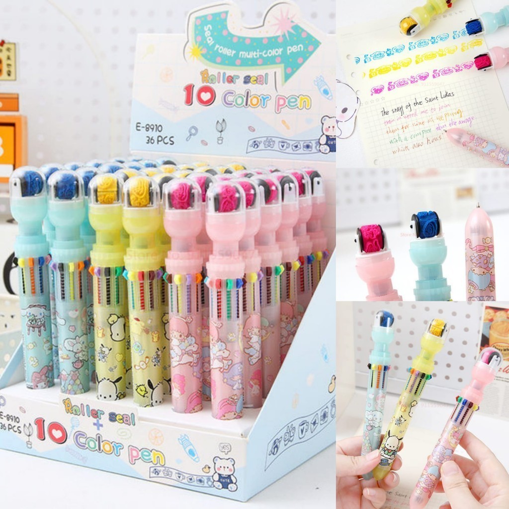 Jual MCC 10 In 1 Multi Color Pen Dengan Stempel Rol Karakter Pena ...