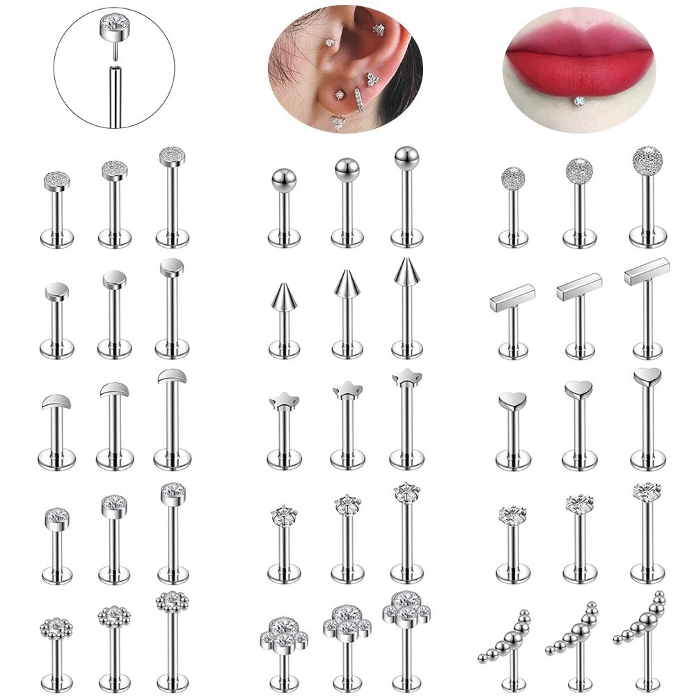 Jual 1 Pc 6/8/10MM Plug-In Style Stainless Steel Lip Labret Piercing ...