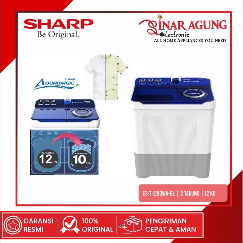 Jual SHARP EST-1290WA-BL / 1290WABL Mesin Cuci - Biru [2 Tabung/ 12 kg] | Shopee Indonesia