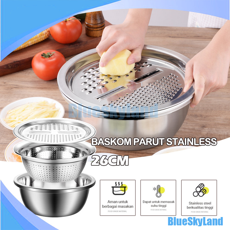 Jual Baskom Parutan Stainless / Baskom Dapur Stainless Steel 3in1 ...