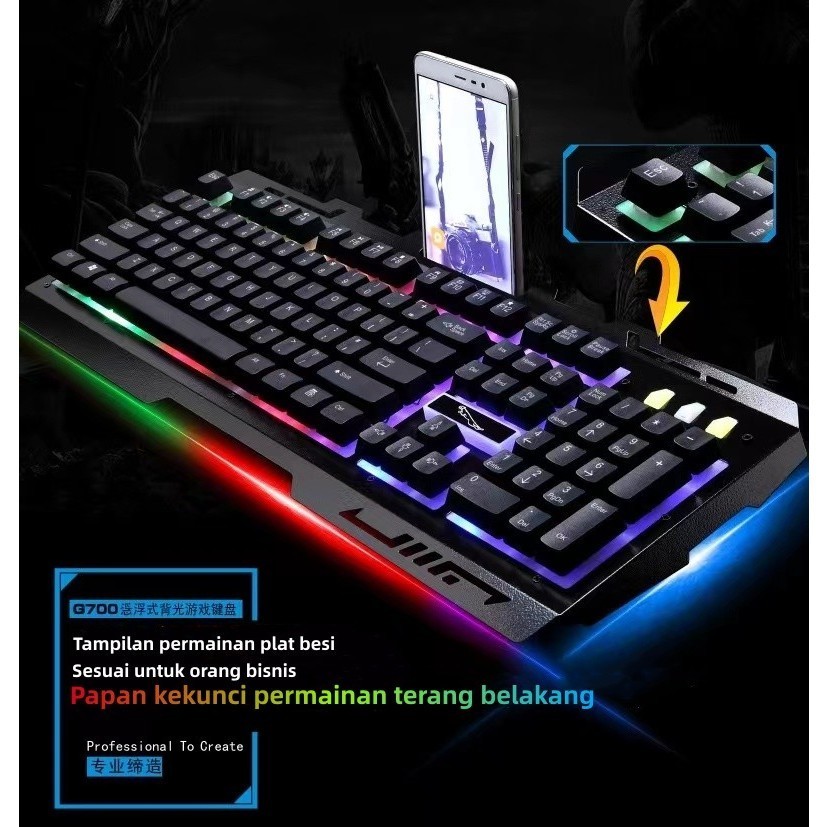 Jual keyboard mouse gaming set Mechanical RGB led kable G700 Paket ...
