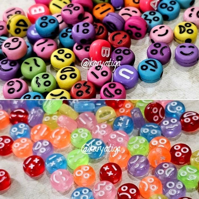 Jual Mote Manik Emoji / Emoticon Bulat 6 MM Warna Mix (5 Gram isi ...