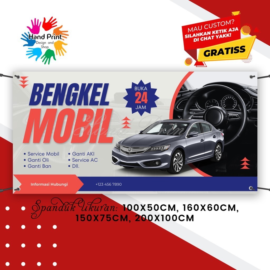 Jual Cetak Spanduk Banner Bengkel Mobil Biru Merah MMT Spanduk Custom ...