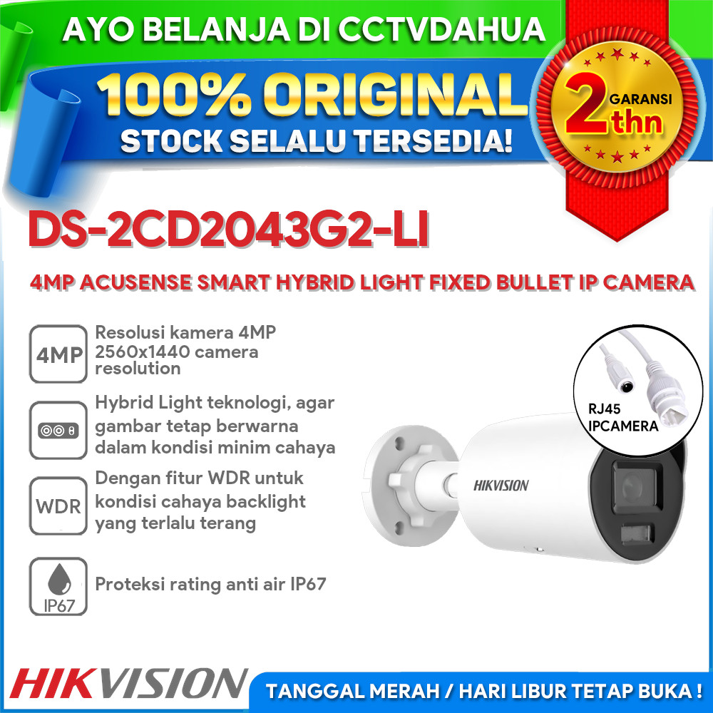 Jual HIKVISION DS-2CD2043G2-LI 4MP ACUSENSE SMART HYBRID LIGHT BULLET IP CAMERA | Shopee Indonesia