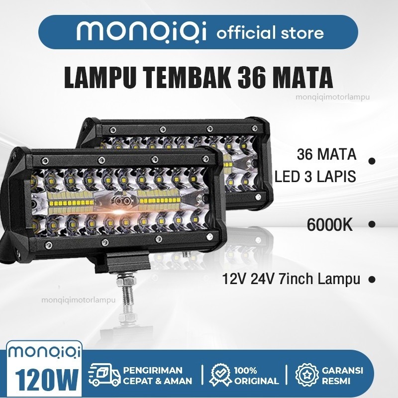 Jual Monqiqi 2PCS Lampu Tembak Offroad LED 36 Mata 3 Susun Super Terang 6000K Motor Mobil 120W ...
