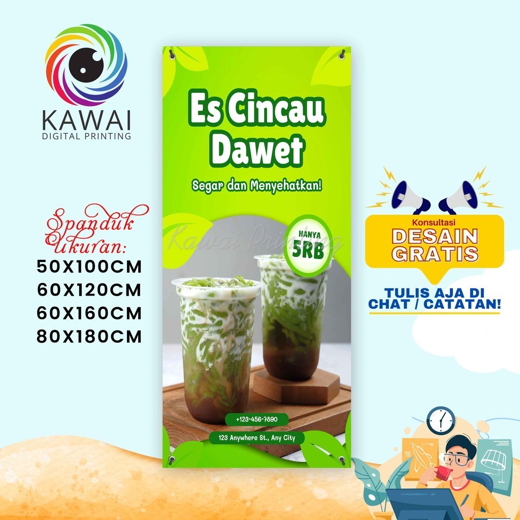 Jual Spanduk Banner MMT Jualan Es Cincau Dawet Hijau Ukuran 60x160 ...