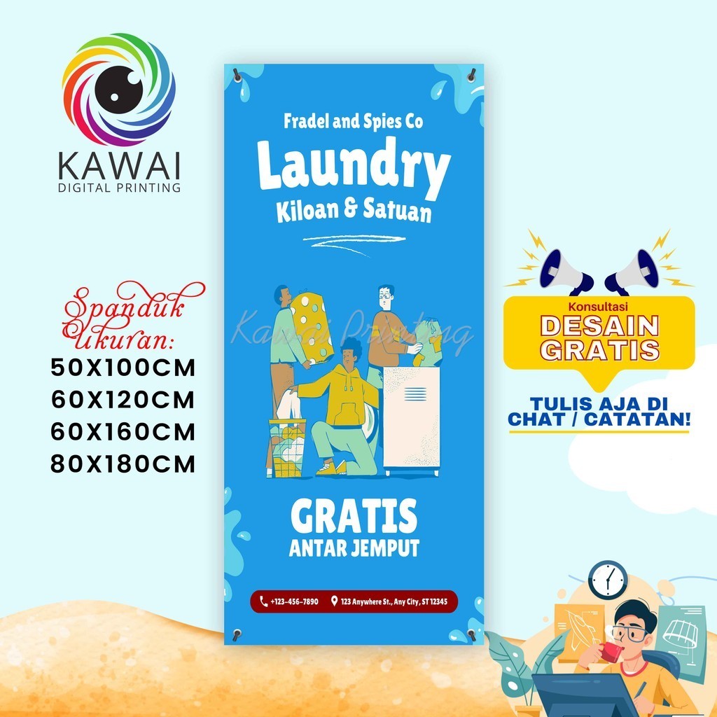 Jual Spanduk Banner MMT Laundry Jasa Cuci Baju Biru Satuan Kiloan ...