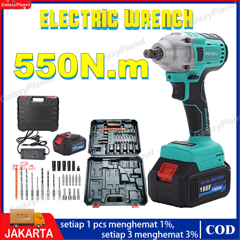 Jual Impact Wrench 550 N.m 1/2 Inch Torque Cordless Electric Wrench Cordless 188VF Electric ...