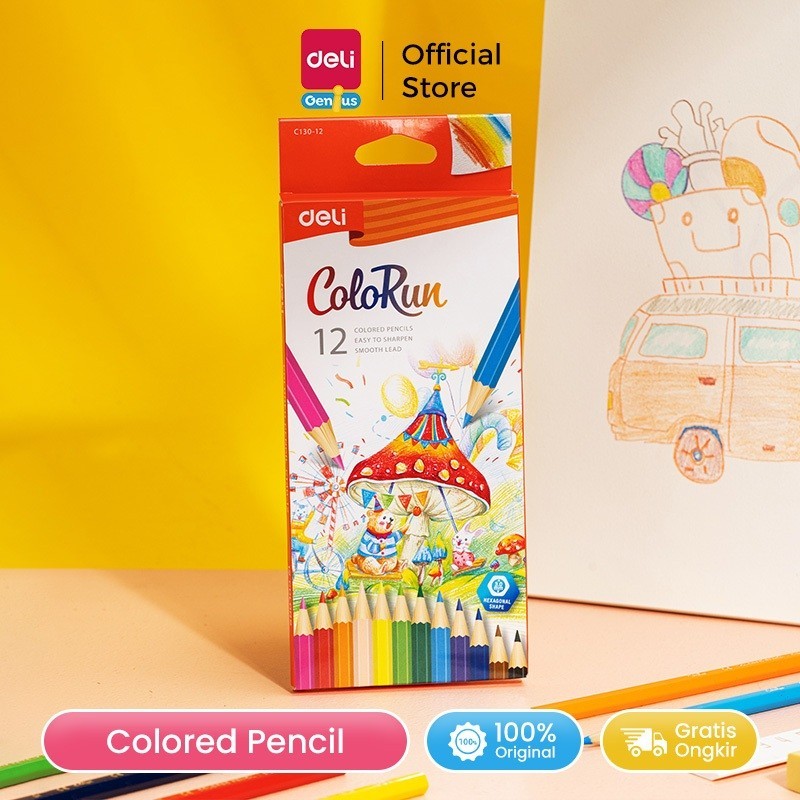 Jual Deli Genius Coloring Pencil 12 Warna Hexagonal EC130-12 - Pensil ...