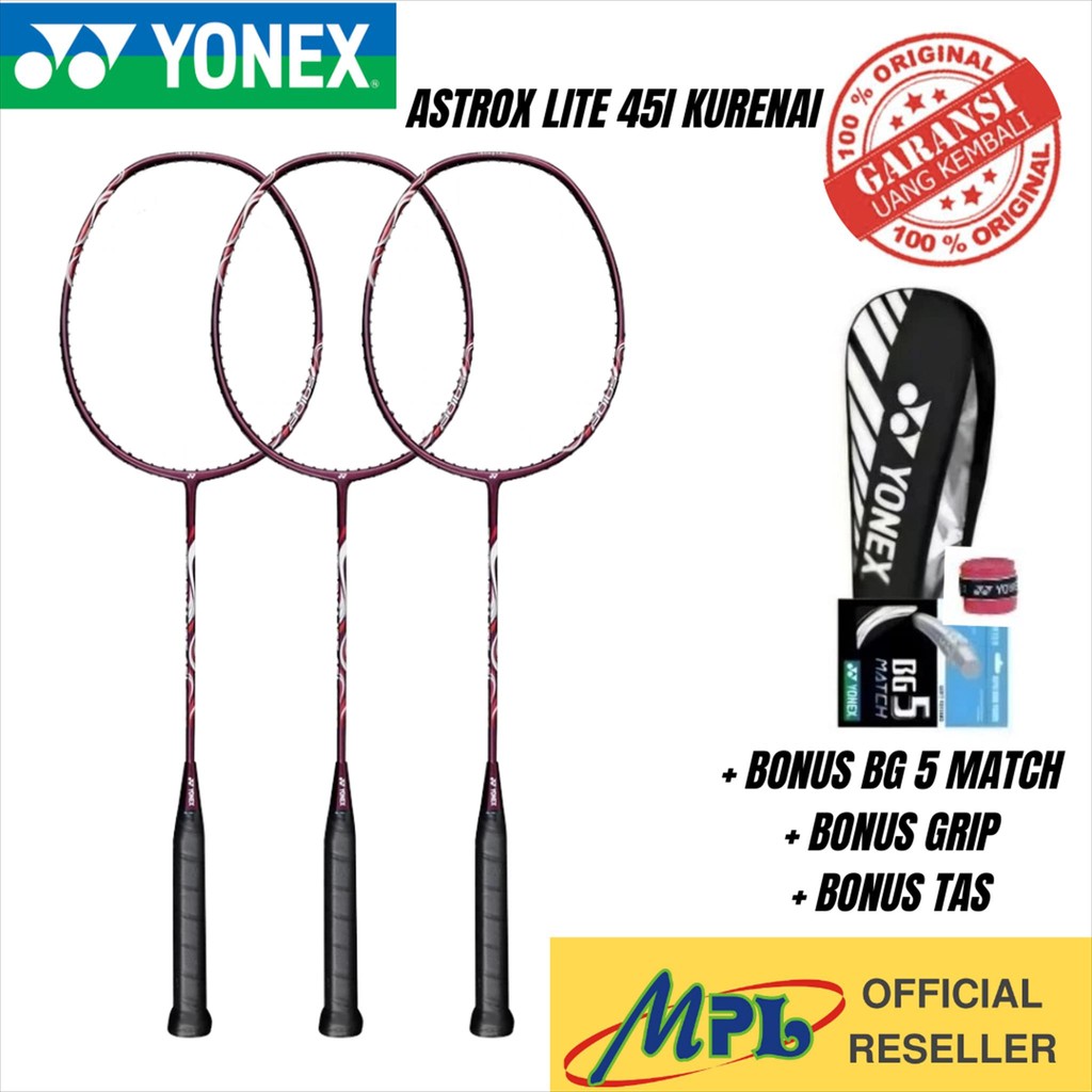 Jual RAKET / RAKET / REKET YONEX ASTROX LITE 45i KURENAI + GRIP + BG 5 ...