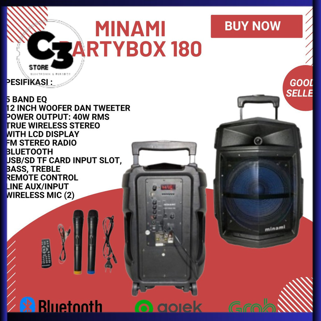 Jual Minami Partybox PB 180 REBORN Speaker + 2 Wireless Mikrophone ...