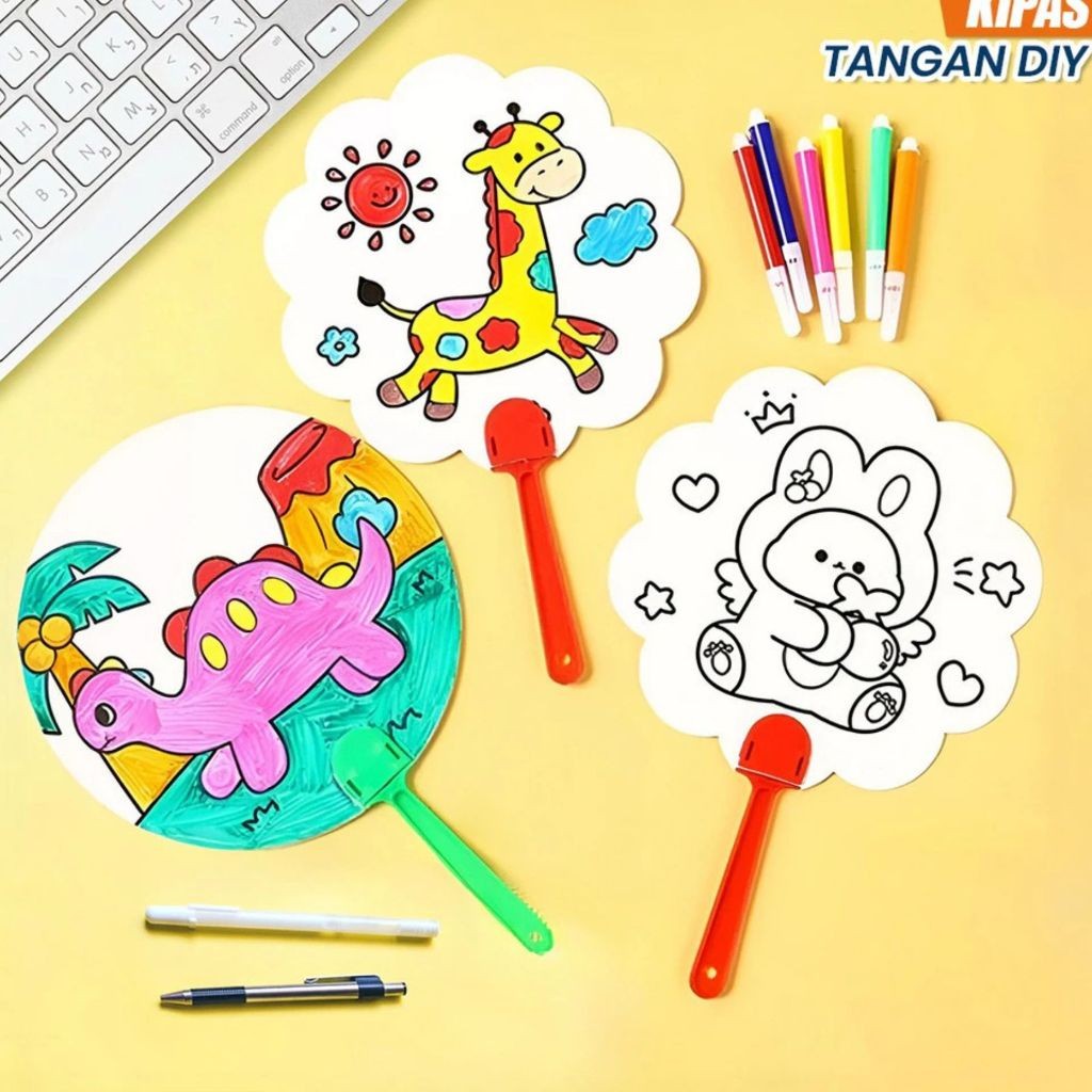 Jual DIY Coloring Kipas Kertas Kipas Warna Anak Berwarna Kerajinan ...