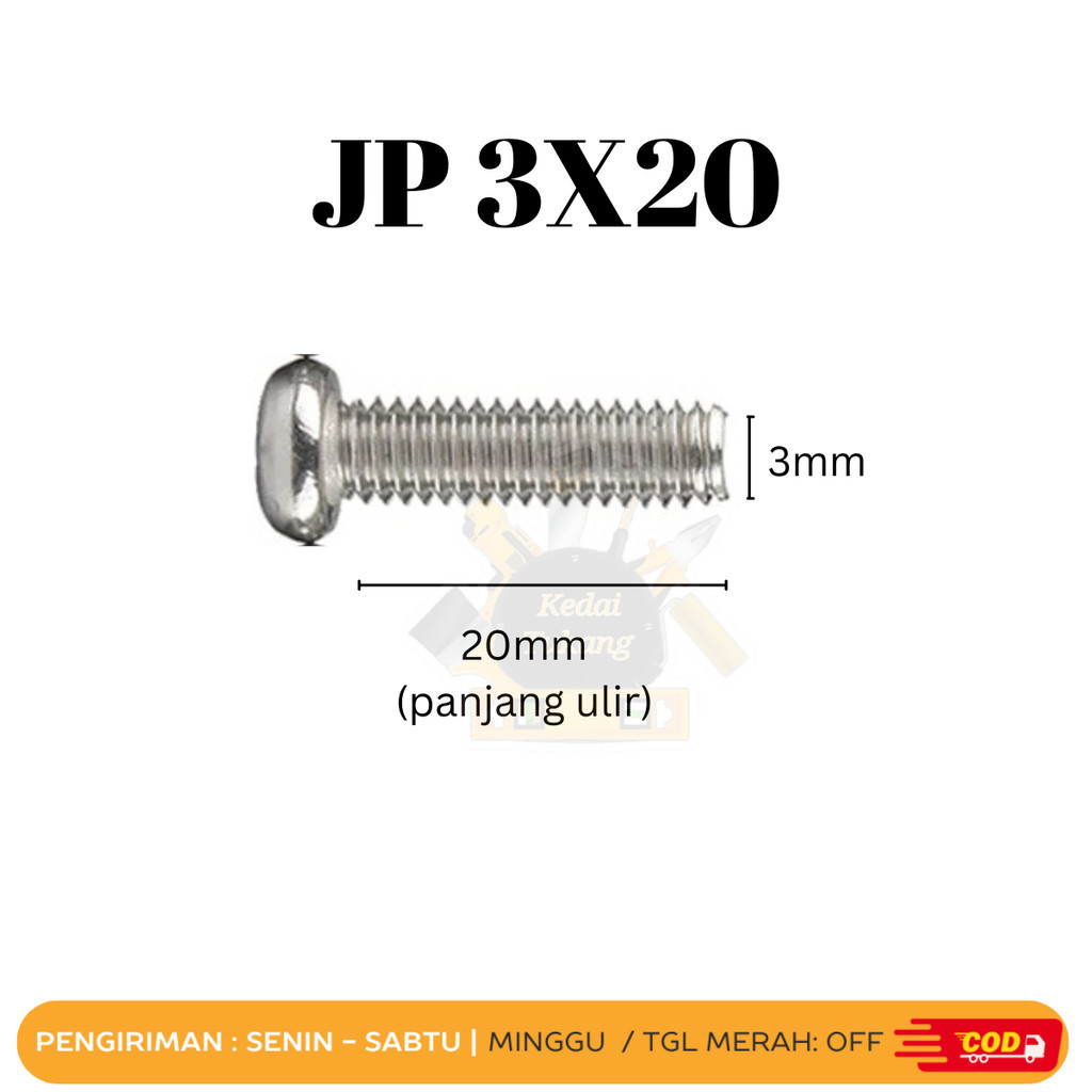 Jual KEDAI TUKANG Baut JP 3x20 M3 x 20 Baut Mesin Baut Kepala Obeng ...