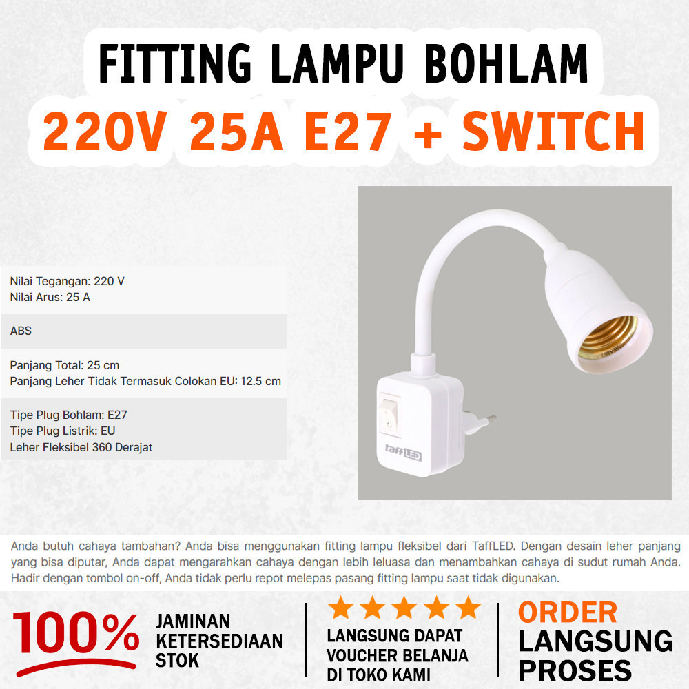 Jual Fitting Lampu EU E27 Wall Socket Lamp Holder 25cm - White | Shopee ...