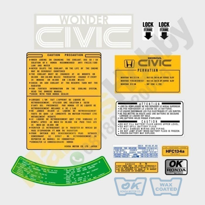 Jual Honda Civic Wonder Stiker Variasi Sticker Peringatan Detail ...
