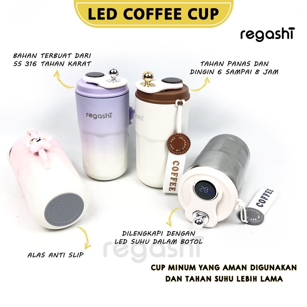 Jual [ Custom Nama ] Regashi Thermo Cup | LED Coffee Cup Gradien | Botol Minum Tumblr Termos LED ...