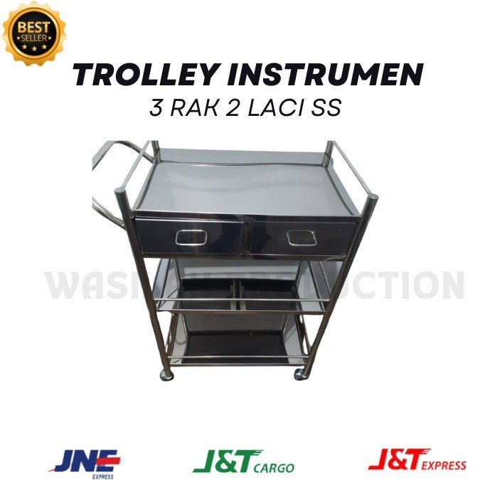 Jual TROLLEY INSTRUMENT 3 RAK 2 LACI STAINLESS || TROLLEY MEDIS ...
