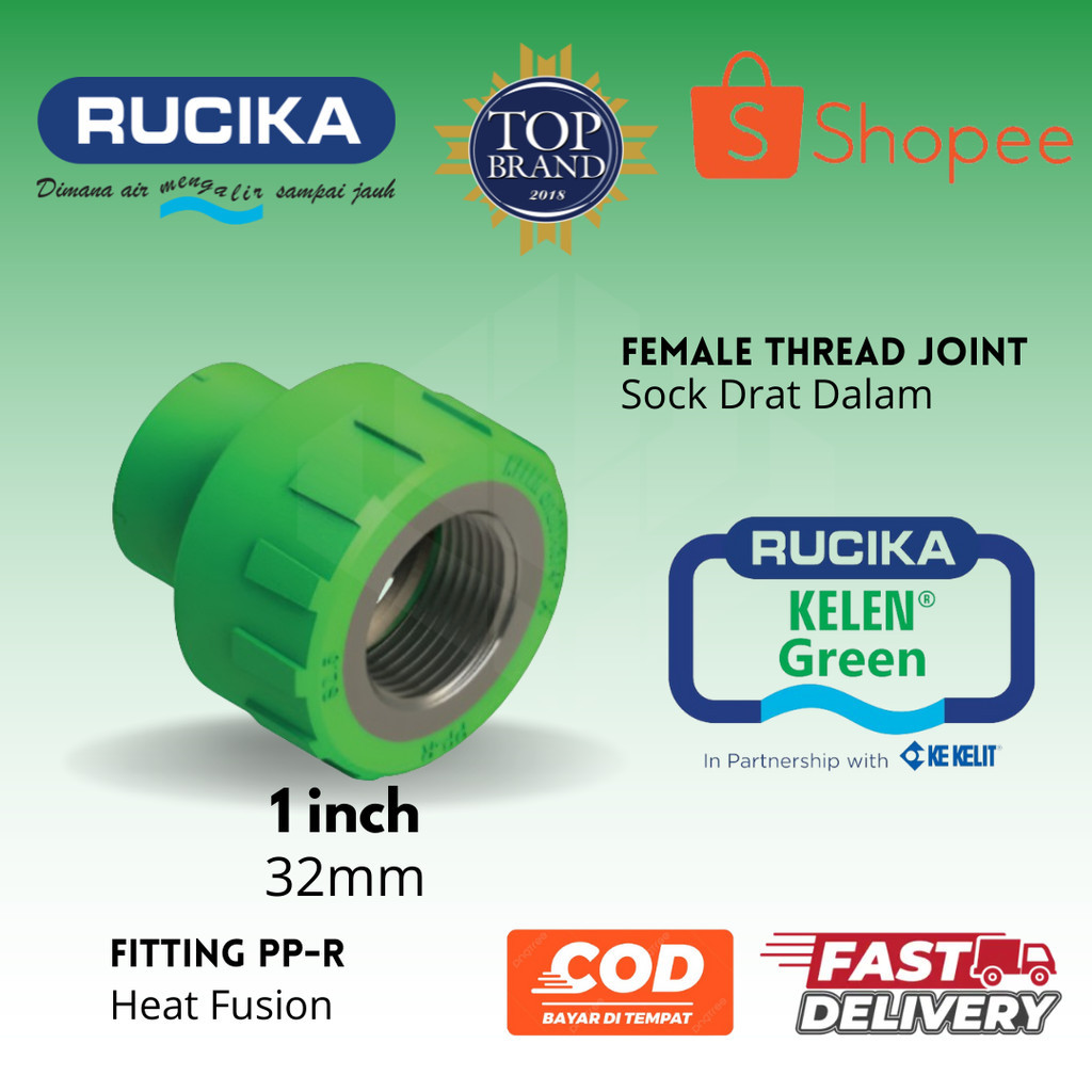 Jual Female Thread Joint 32mm ~ 1 inch / Sock Drat Dalam / FTA / SDD ~ Sambungan Pipa PPR Rucika ...