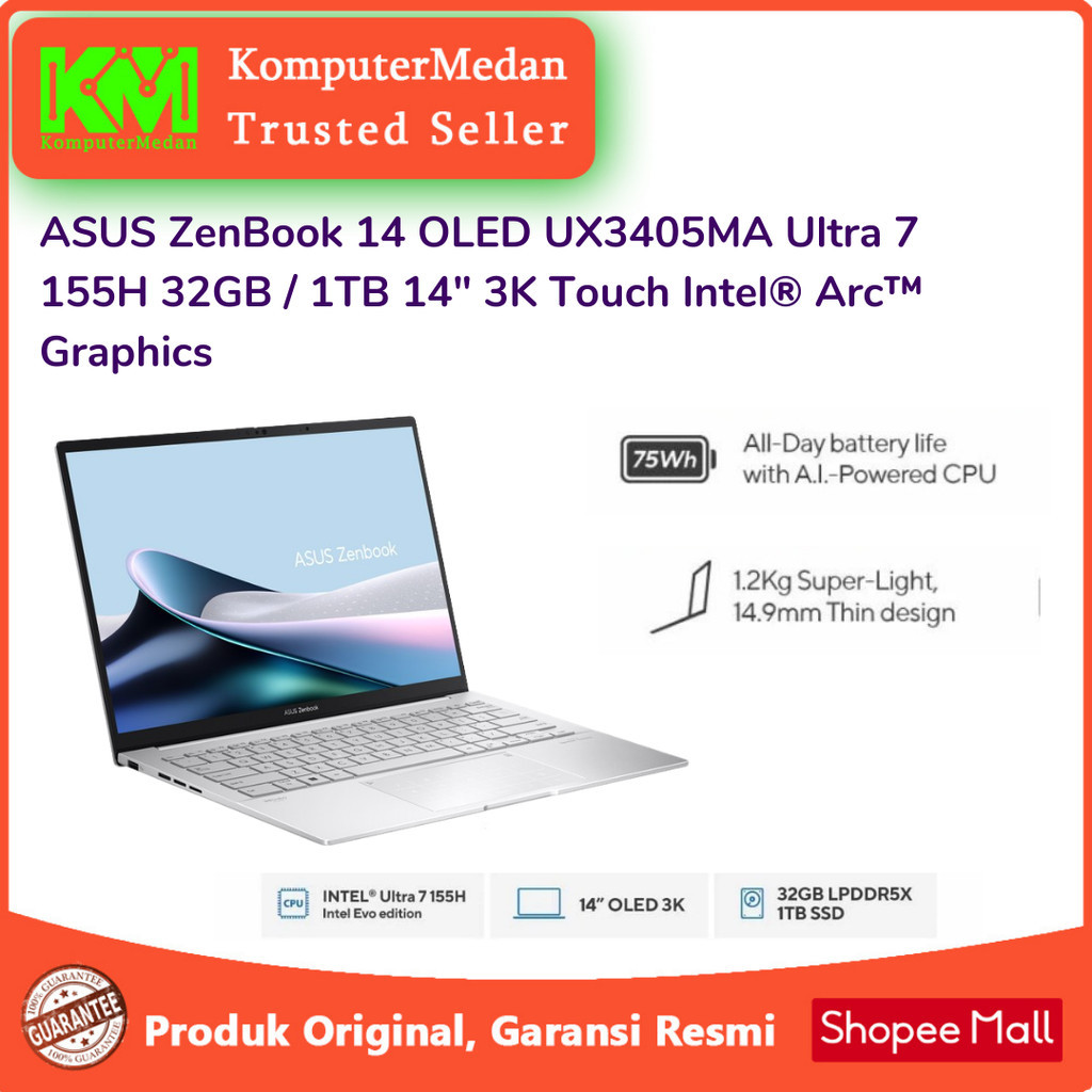 Jual ASUS ZenBook 14 OLED UX3405MA Ultra 7 155H 32GB / 1TB 14″ 3K Touch ...
