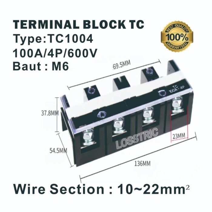 Jual TERMINAL BLOCK TC 1004 4P (100A 4Pole) | Shopee Indonesia