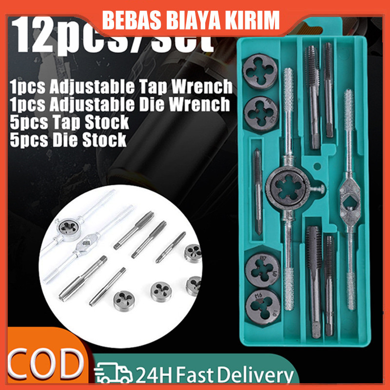 Jual Tap Die Set Alat Senai Mur Baut Alat Senai M6-M12 / M3-M12 Buah ...