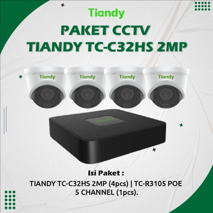 Jual Paket Kamera Pengawas CCTV Tiandy TC-C32HS 2MP 4 Camera Nvr 5 Channel | Shopee Indonesia