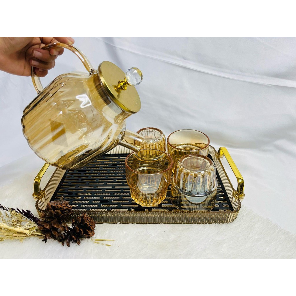 Jual [MS] Teko Set kaca Pitcher Tea Pot Teko Air Motif Garis dengan ...