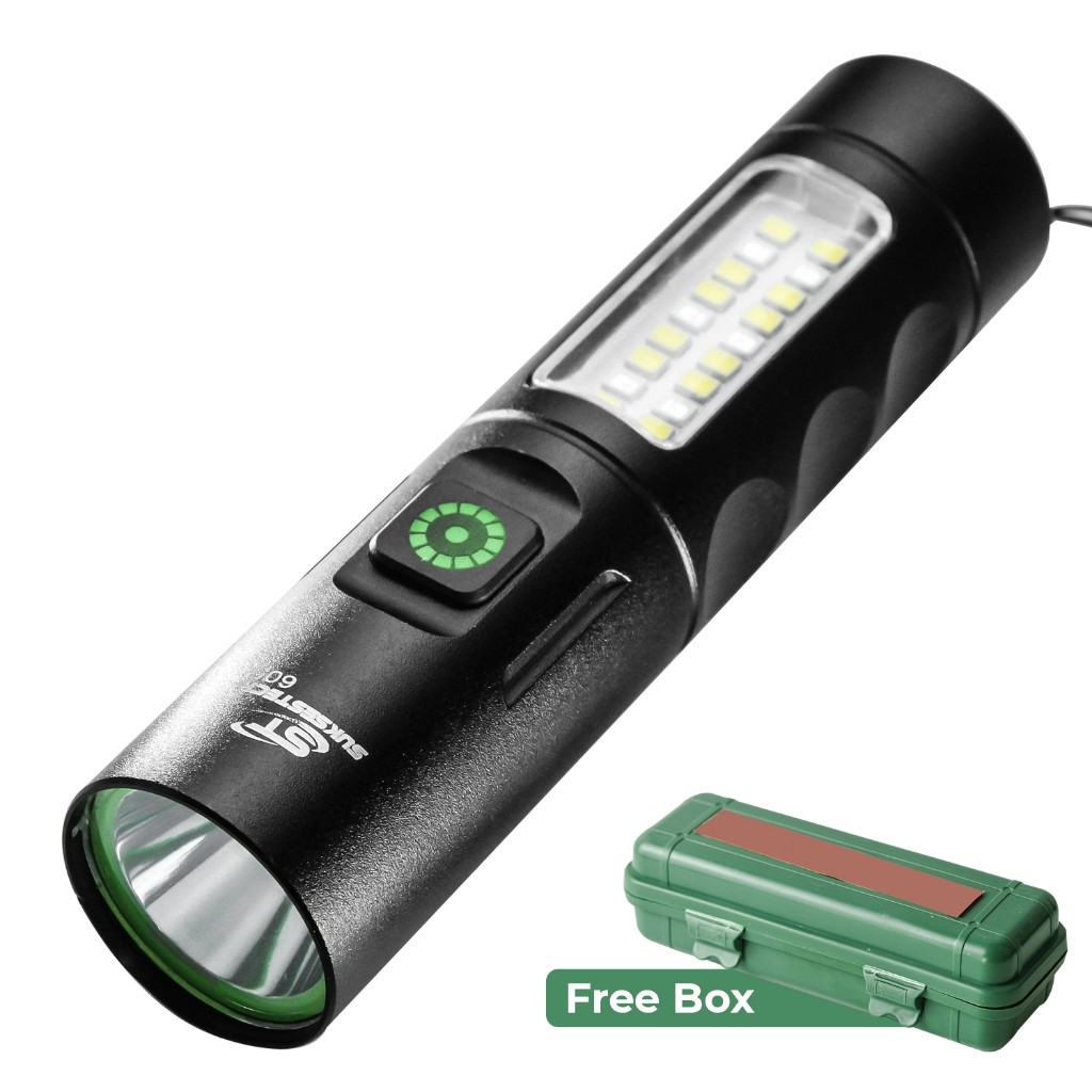 Jual Senter Cas Aluminium COB Floodlight 6 Mode Cahaya Depan Samping ...