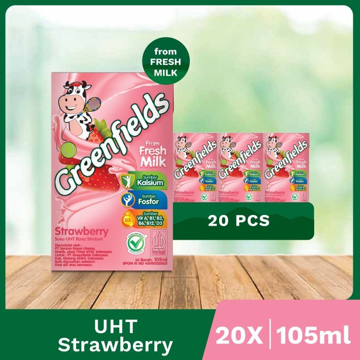 Jual Bundling Susu Greenfields UHT Strawberry 105 mL x 20 pcs | Shopee Indonesia